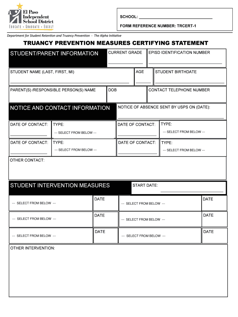 Fillable Online episd The Alpha Initiative TRUANCY PREVENTION MEASURES ...