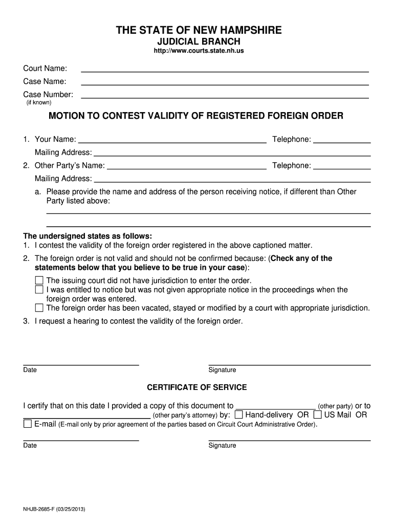 Fillable Online courts state nh Motion to contest validity of ...