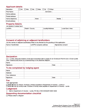 Fillable Online crownland nsw gov Enclosure Permit. Enclosure Permit ...