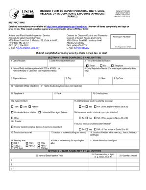 Fillable Online selectagents Incident Form to Report Potential Theft ...