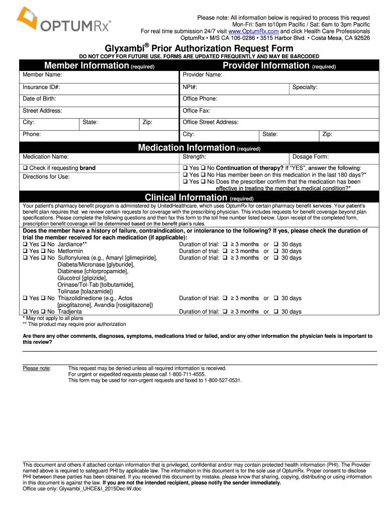 Fillable Online Glyxambi Prior Authorization Request Form Member ...