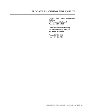 Fillable Online PROBATE PLANNING WORKSHEET. ROCHFORD & LANGINS, LLC Fax Email Print - pdfFiller