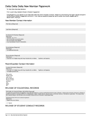 Fillable Online Delta Delta Delta New Member Paperwork. Delta Delta ...