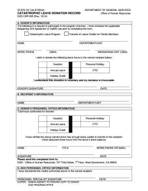 Fillable Online documents dgs ca Catastrophic Leave Donation Record DGS OHR905 Fax Email Print ...