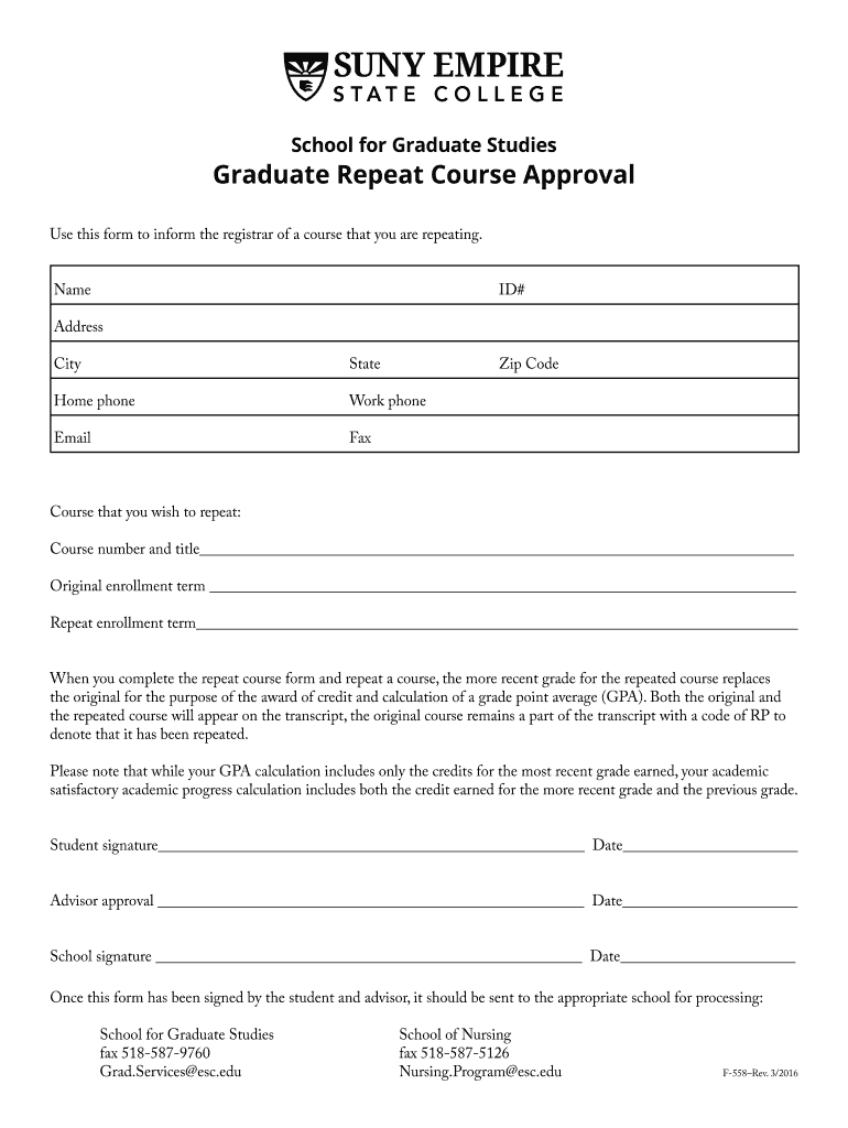 Fillable Online esc Graduate Repeat Course Approval Fax Email Print - pdfFiller