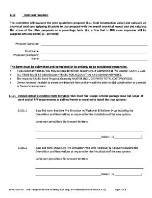 Fillable Online Total Cost Proposal: Fax Email Print - pdfFiller