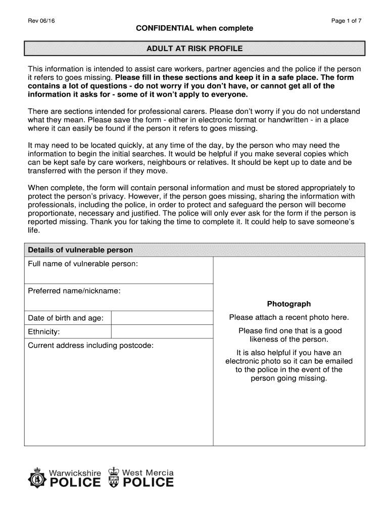 Fillable Online westmercia police Missing Person Vulnerable Adult Form ...