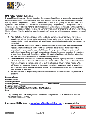 Fillable Online COM0110-1, Rev. A, Mega Motion Minimum Advertised Price Policy Acknowledgement ...