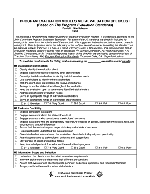 Fillable Online PROGRAM EVALUATION MODELS METAEVALUATION CHECKLIST Fax Email Print - pdfFiller