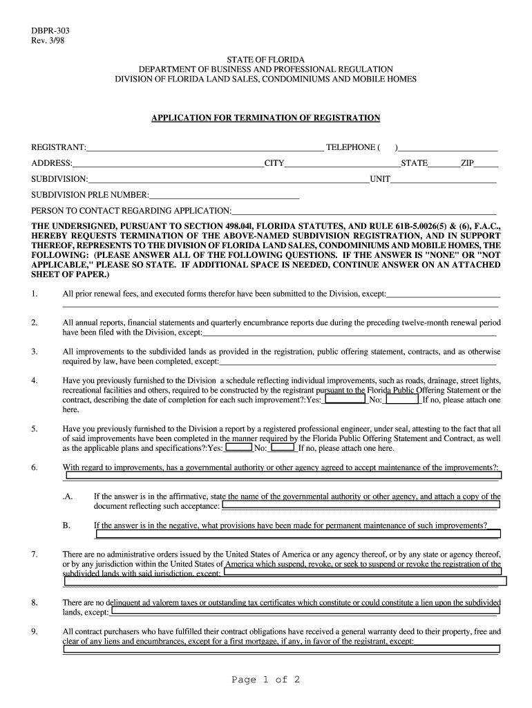 Fillable Online 303.PDF. Application for Termination of Registration ...
