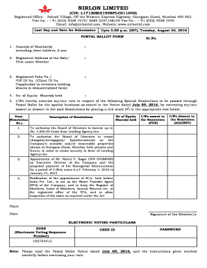 Fillable Online Postal Ballot Form - Nirlon Fax Email Print - pdfFiller