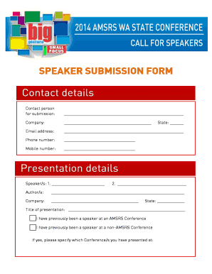 Fillable Online SPEAKER SUBMISSION FORM Fax Email Print - pdfFiller