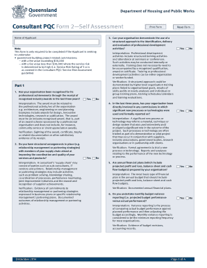 Fillable Online Consultant PQC Form 2 Self Assessment - Department of ...