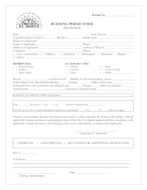 Fillable Online smks BUILDING PERMIT FORM (Residential) - smks.info Fax ...