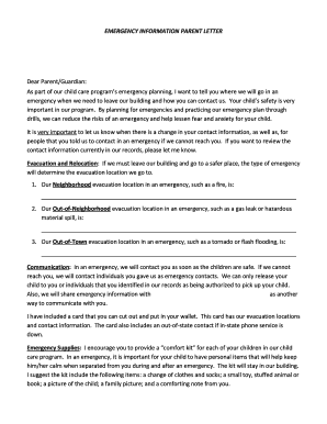 Fillable Online EMERGENCY INFORMATION PARENT LETTER Fax Email Print - pdfFiller