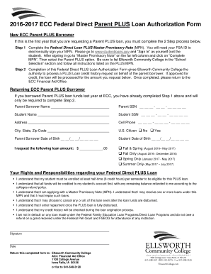 Fillable Online forms iavalley 2016-2017 ECC Federal Direct Parent PLUS Loan Authorization Form ...