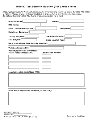 Fillable Online ed sc 2016-17 Test Security Violation (TSV) Action Form ...