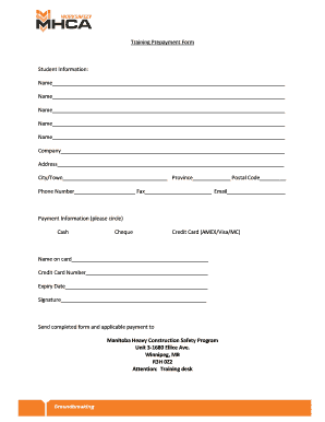 Fillable Online mhca mb Training Prepayment Form - mhca mb Fax Email ...