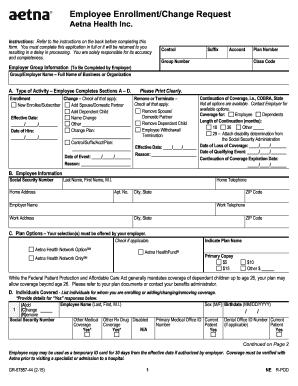 Fillable Online Nebraska Employee Enrollment/Change Form - Aetna. Nebraska Employee Enrollment ...