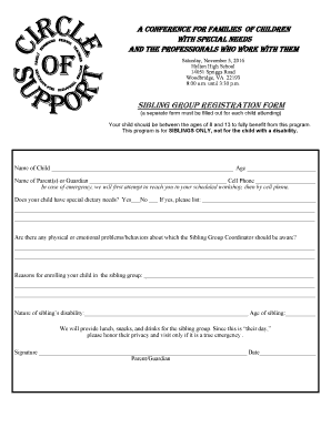 Fillable Online Sibling group registration form Fax Email Print - pdfFiller
