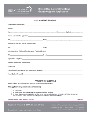 Fillable Online Bristol Bay Cultural Heritage Grant Program Guidelines and ... Fax Email Print ...