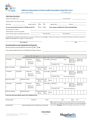 Fillable Online California Department of Public Health Prescription ...