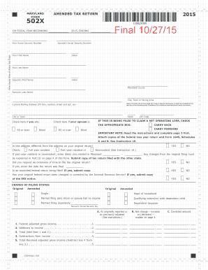 Fillable Online Final 10/27/15 - Maryland Tax Forms and Instructions ...