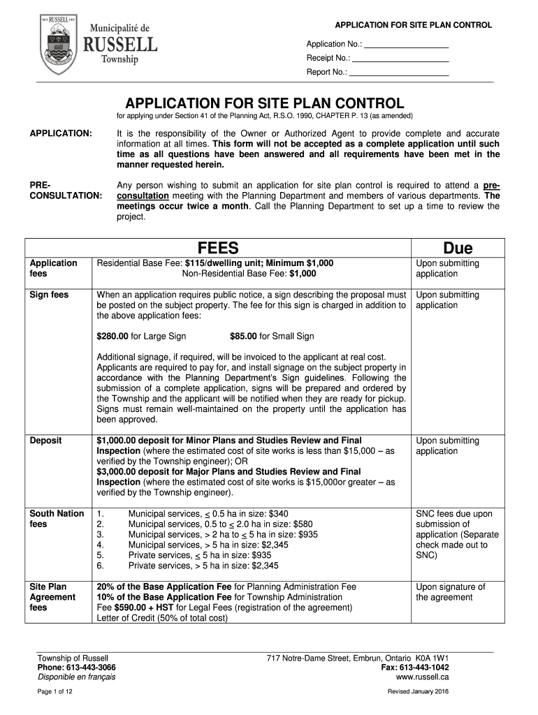Fillable Online Application for site plan approval - russell.ca Fax Email Print - pdfFiller