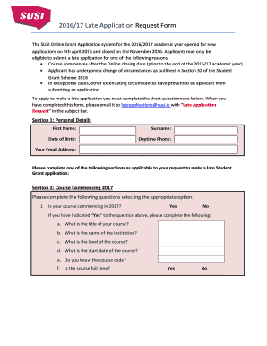 Fillable Online 2016/17 Late Application Request Form - susi.ie Fax ...