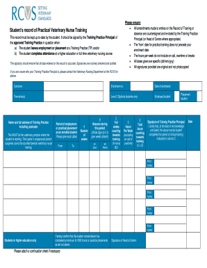 Fillable Online Student s record of Practical Veterinary Nurse Training ...