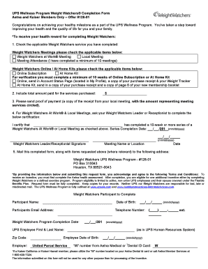 Fillable Online UPS Wellness Program Weight Watchers Completion Form ...