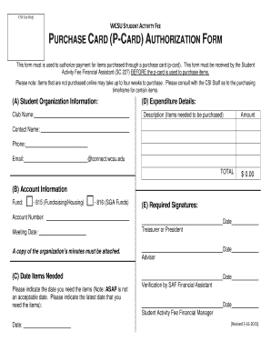 Fillable Online wcsu PURCHASE CARD (P-CARD) AUTHORIZATION FORM Fax ...