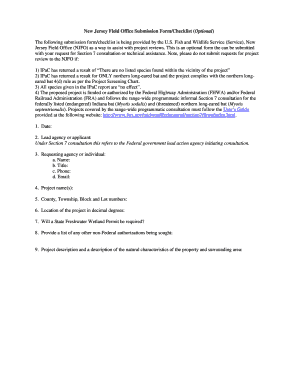 Fillable Online fws New Jersey Field Office Submission Form/Checklist ...