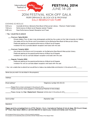 Fillable Online artidea 2014 Festival Kick Off Gala Reservation Form ...