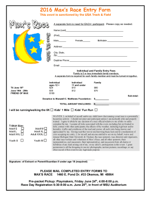 Fillable Online 2016 Max's Race Entry Form Fax Email Print - pdfFiller