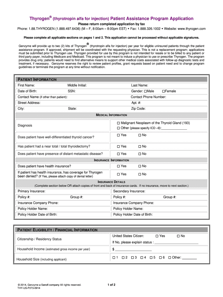 Fillable Online rxassist Thyrogen (thyrotropin alfa for injection ...