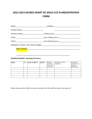 Fillable Online sacredheartchurchnorco 2013 SACRED HEART OF JESUS CCD ...