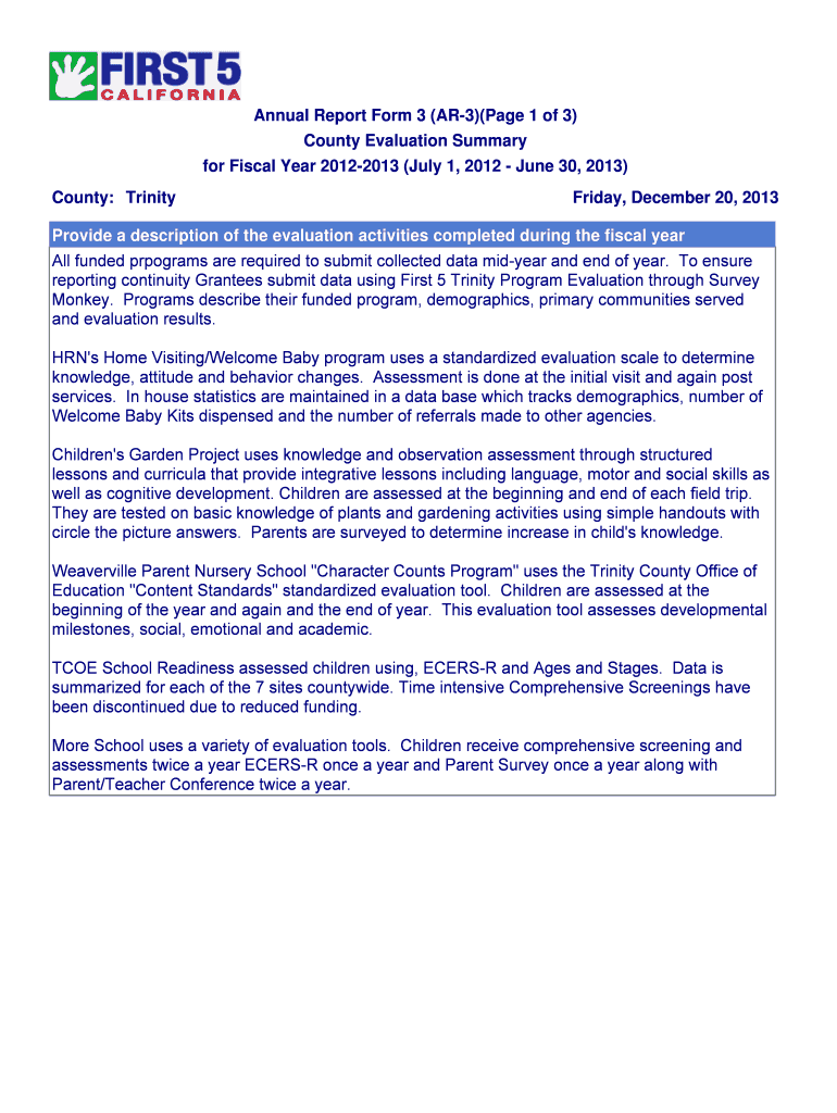 Fillable Online Annual Report Form 3 (AR-3)(Page 1 of 3) County ...