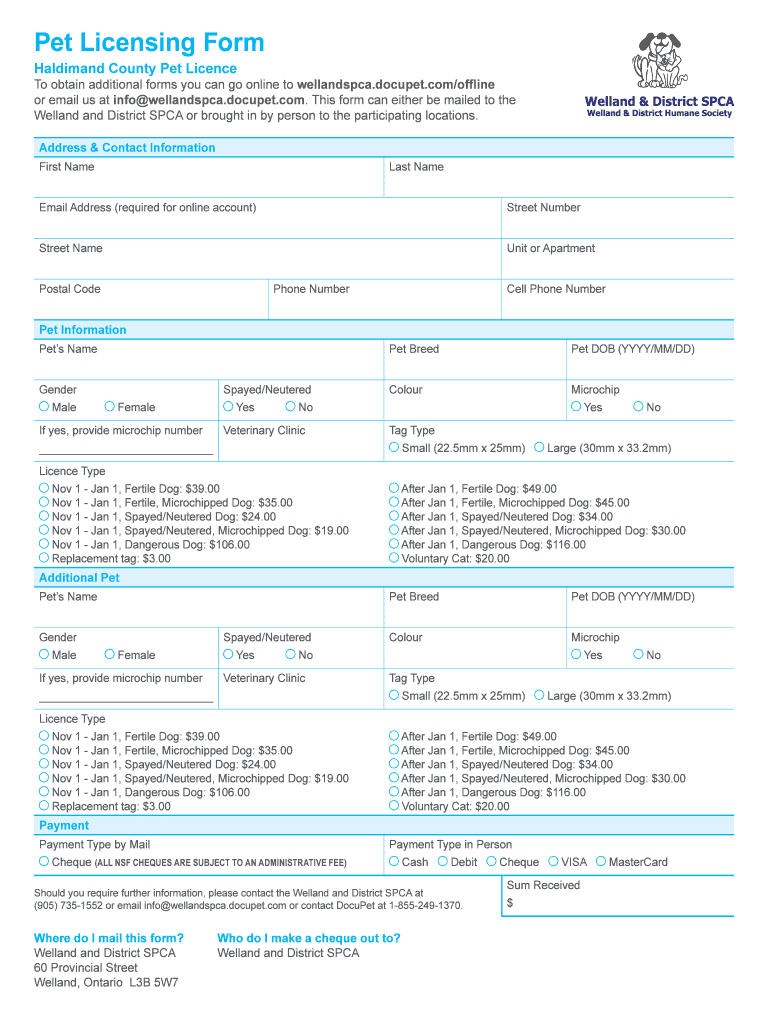 Fillable Online Pet Licensing Form Fax Email Print - pdfFiller
