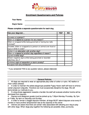 Fillable Online Enrollment Questionnaire and Policies Fax Email Print ...