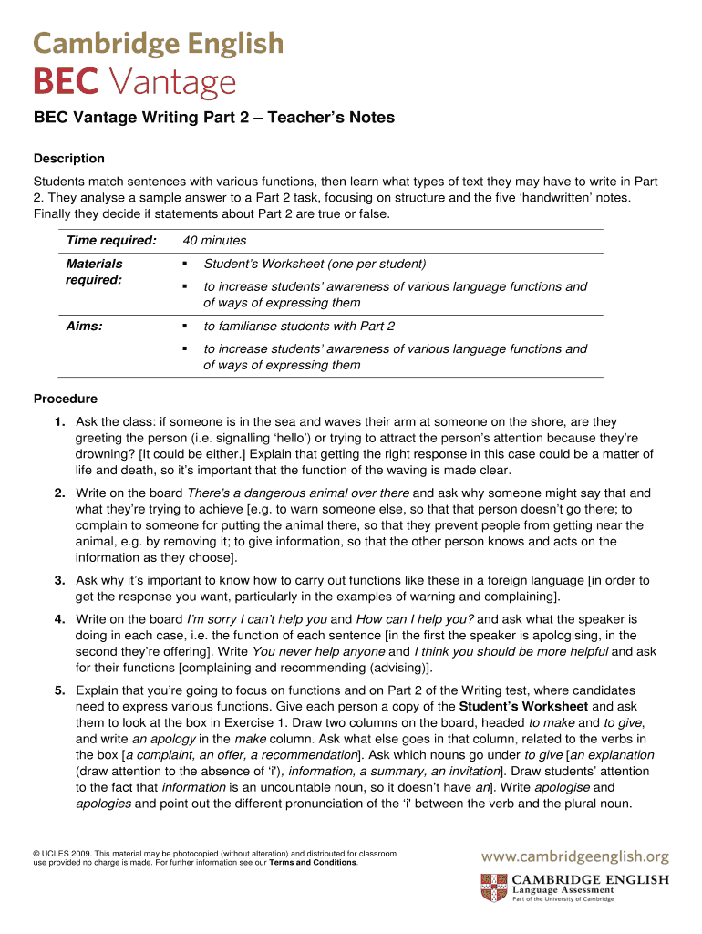 Bec Vantage Writing Part 2 - Fill Online, Printable, Fillable, Blank ...
