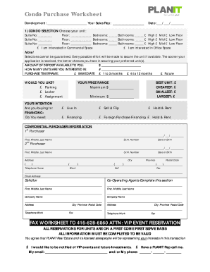 Fillable Online Condo Purchase Worksheet.doc Fax Email Print - pdfFiller