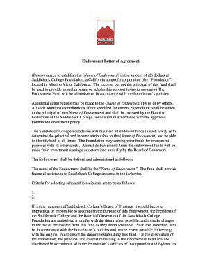 Fillable Online saddleback Endowment Letter of Agreement - saddleback ...