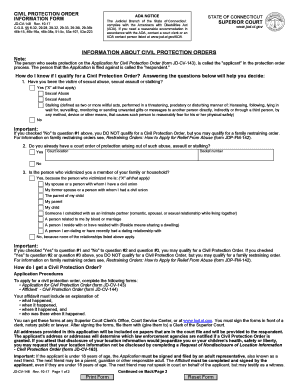 Fillable Online jud ct CIVIL PROTECTION ORDER INFORMATION FORM Fax ...