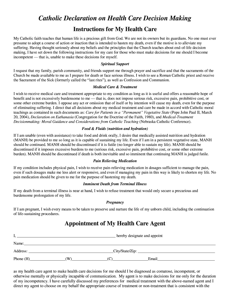 Fillable Online necatholic Instructions for My Health Care - necatholic ...