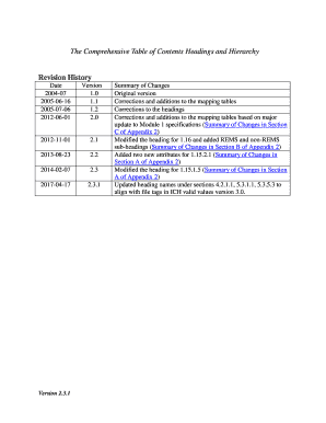 Fillable Online The Comprehensive Table of Contents Headings and ...