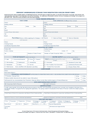 Fillable Online VERMONT UNDERGROUND STORAGE TANK REGISTRATION AND/OR ...