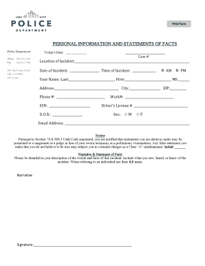 Fillable Online lehi-ut PERSONAL INFORMATION AND STATEMENTS OF FACTS ...