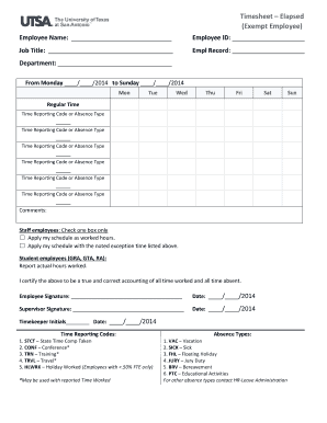 Fillable Online Timesheet Elapsed (Exempt Employee) Fax Email Print ...