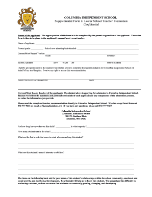 Fillable Online cislions Middle and Upper School Supplemental Form 3. Middle and Upper School ...